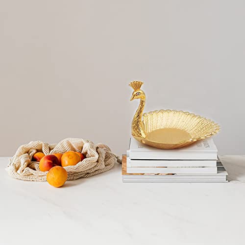 DINLiAN S Creative Gold Peacock Candy Dish Fruit Bowl,Decorative Bowl For Keys And Wallet,Key Holder Bowl For Entryway Table,Jewelry And Sundries Storage Dish for Home Decoration