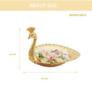 DINLiAN S Creative Gold Peacock Candy Dish Fruit Bowl,Decorative Bowl For Keys And Wallet,Key Holder Bowl For Entryway Table,Jewelry And Sundries Storage Dish for Home Decoration