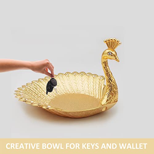 DINLiAN S Creative Gold Peacock Candy Dish Fruit Bowl,Decorative Bowl For Keys And Wallet,Key Holder Bowl For Entryway Table,Jewelry And Sundries Storage Dish for Home Decoration