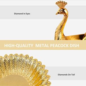 DINLiAN S Creative Gold Peacock Candy Dish Fruit Bowl,Decorative Bowl For Keys And Wallet,Key Holder Bowl For Entryway Table,Jewelry And Sundries Storage Dish for Home Decoration