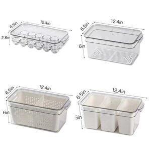 Sunview 7Pack Fruit Containers for Fridge,Produce Saver Refrigerator Organizer Bins,Kitchen Food Storage with Removable Drain Colanders Fridge Organizer,with Ice Tray and Reusable Food Storage Bags