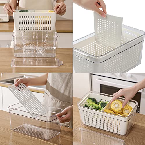 Sunview 7Pack Fruit Containers for Fridge,Produce Saver Refrigerator Organizer Bins,Kitchen Food Storage with Removable Drain Colanders Fridge Organizer,with Ice Tray and Reusable Food Storage Bags