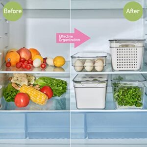 Sunview 7Pack Fruit Containers for Fridge,Produce Saver Refrigerator Organizer Bins,Kitchen Food Storage with Removable Drain Colanders Fridge Organizer,with Ice Tray and Reusable Food Storage Bags