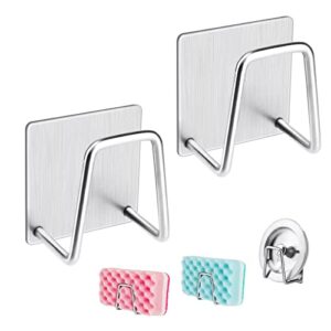 MAXGLAM 4 Pack Adhesive Sponge Holder Sink Organizers Caddy for Kitchen Accessories Quick Drying Mini Size Scrub Sponge Sus304 Stainless Steel Rust Proof Waterproof Save Space of Sink