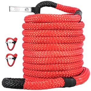 atcwf 7/8" x 31.2' tow rope 29300 lbs kinetic recovery rope,nylon double braided red color,with 2 35000 lbs spectra fiber soft shackles and storage bag,for off road vehicle,pickup truck,suv,utv,atv