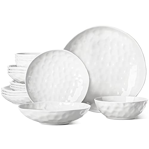 HOMBENE Large Dinnerware Set 16 Piece Service for 4, Plates and Bowls Sets, High-fired at 2372°F, for Dessert Salad and Pasta, Dishes Set w/Cereal Bowls