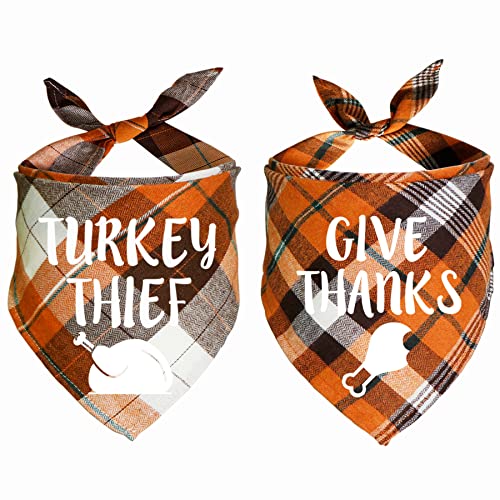 JOTFA 2 Pack Thanksgiving Day Dog Bandanas, Holiday Fall Plaid Dog Puppy Bandana Scarf Costume for Small Medium Large Dogs Pets