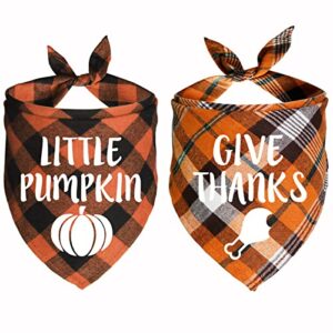 jotfa 2 pack halloween thanksgiving day dog bandanas, holiday fall plaid dog puppy bandana scarf little pumpkin give thanks dog costume for small medium large dogs pets