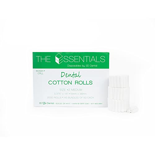 The Essentials Cotton Rolls Non-Sterile High Absorbent Cotton, Medium/Size 2, 2000 Rolls/Box