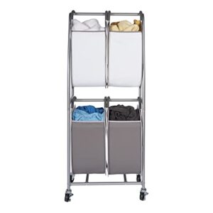 2 Tier Vertical Rolling Laundry Cart by Neatfreak! - Rolling Storage Cart On Wheels With 4 x Tote Hampers For Laundry, Towels, Blankets & Bathroom Organization - Quad Laundry Sorter