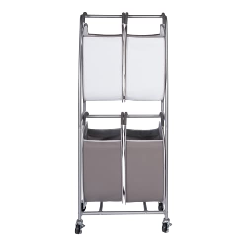 2 Tier Vertical Rolling Laundry Cart by Neatfreak! - Rolling Storage Cart On Wheels With 4 x Tote Hampers For Laundry, Towels, Blankets & Bathroom Organization - Quad Laundry Sorter