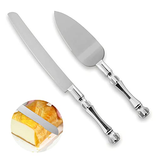 Cake Knife and Server Set, Xafissy 2PCS 420 Stainless Steel Cake Cutting Set with Faux Crystal Handle for Wedding Cake Birthdays Anniversaries Parties Holiday Thanksgiving Christmas Dessert