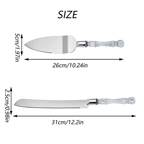 Cake Knife and Server Set, Xafissy 2PCS 420 Stainless Steel Cake Cutting Set with Faux Crystal Handle for Wedding Cake Birthdays Anniversaries Parties Holiday Thanksgiving Christmas Dessert