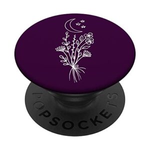 eggplant dark purple - boho moon wildflower floral popsockets swappable popgrip