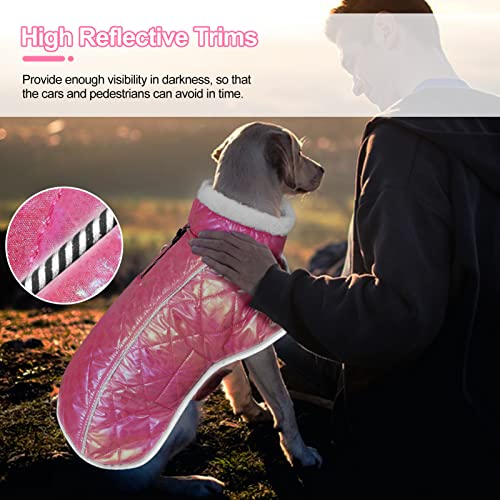 SUNFURA Warm Dog Coat, Waterproof Dog Winter Jacket for Small Medium Large Dogs, Turtleneck Dog Snow Jacket Reflective Dog Coats with Harness, Padded Dog Snowsuit for Cold Weather, Pink 2XL