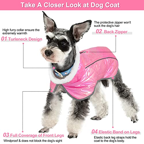 SUNFURA Warm Dog Coat, Waterproof Dog Winter Jacket for Small Medium Large Dogs, Turtleneck Dog Snow Jacket Reflective Dog Coats with Harness, Padded Dog Snowsuit for Cold Weather, Pink 2XL