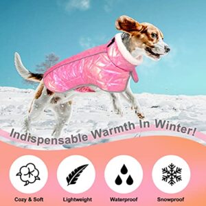 SUNFURA Warm Dog Coat, Waterproof Dog Winter Jacket for Small Medium Large Dogs, Turtleneck Dog Snow Jacket Reflective Dog Coats with Harness, Padded Dog Snowsuit for Cold Weather, Pink 2XL