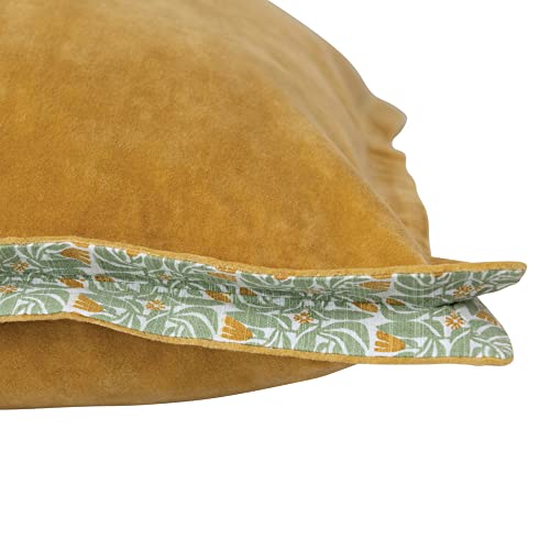 Creative Co-Op Cotton Velvet Pillow with Patterned Flanged Edge, Mustard, 20" L x 20" W x 1" H