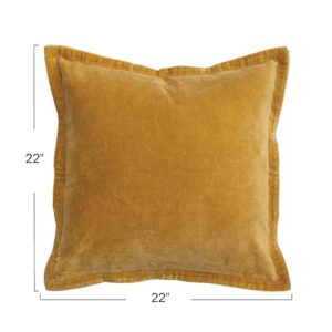 Creative Co-Op Cotton Velvet Pillow with Patterned Flanged Edge, Mustard, 20" L x 20" W x 1" H