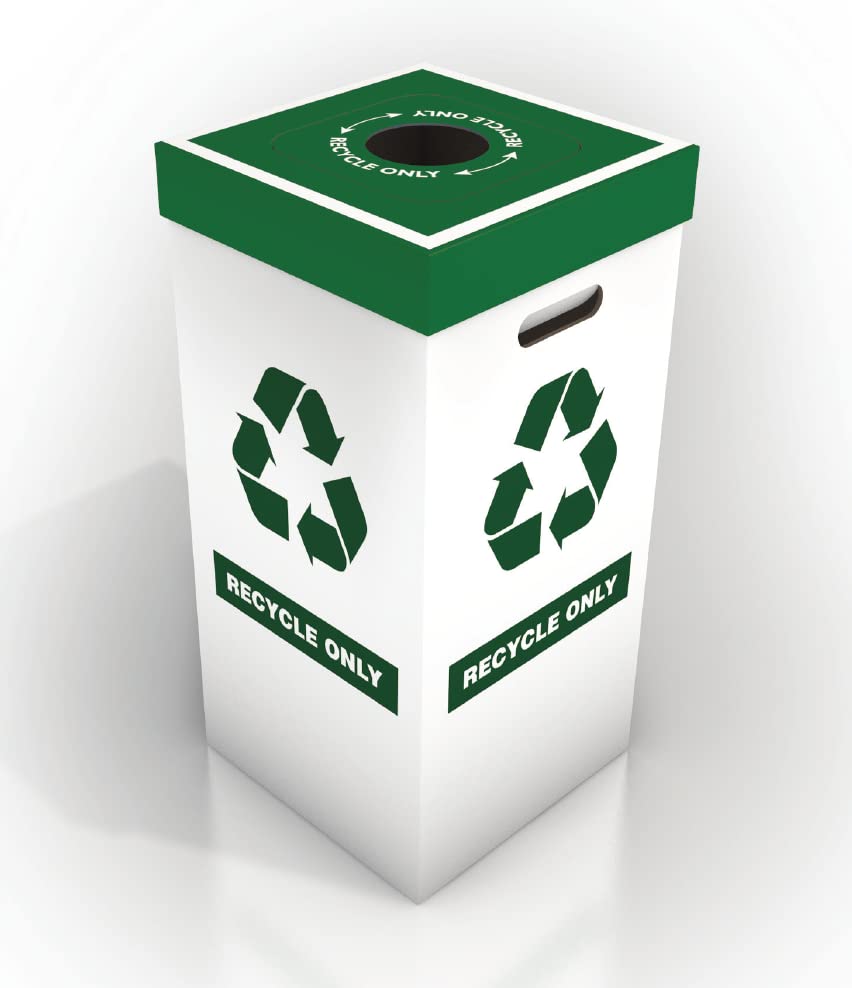 *New* One Earth ''Recycle ONLY'' Printed Cardboard Box Set: Box + Lid + Trash Bag Set (Recycle Only Print), Quantity = 10 Sets,Green