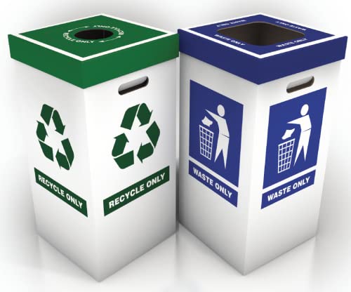 *New* One Earth ''Recycle ONLY'' Printed Cardboard Box Set: Box + Lid + Trash Bag Set (Recycle Only Print), Quantity = 10 Sets,Green