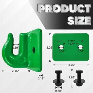 VONLX 2 PCS 3/8 Inch Tractor Bucket Grab Hook Grade 70 Forged Steel Bolted to Grab Hook Tow Hook Bracket with Support Plate, Galvanized Finish, Fit for Tractor Bucket, RV, UTV, Truck, Green