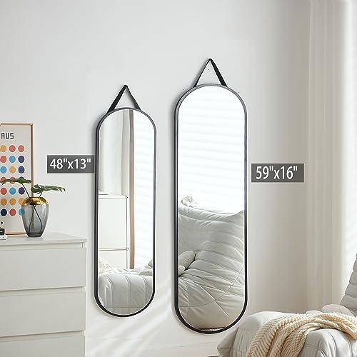 Ecentaur Full Length Mirror Wood Hanging Wall Over The Door Mirror Long Size Body Mirror for Bedroom Living Room