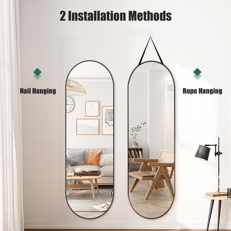 Ecentaur Full Length Mirror Wood Hanging Wall Over The Door Mirror Long Size Body Mirror for Bedroom Living Room