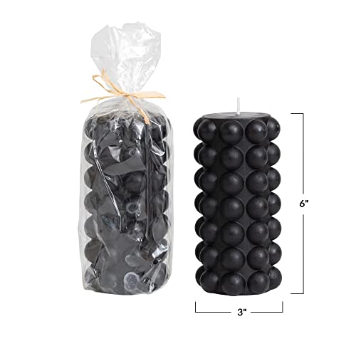 Creative Co-Op Unscented Hobnail Pillar, Black Candles, 3" L x 3" W x 6" H