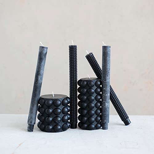 Creative Co-Op Unscented Hobnail Pillar, Black Candles, 3" L x 3" W x 6" H