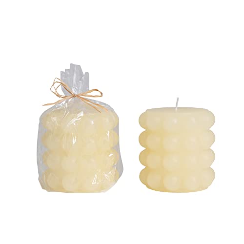 Creative Co-Op Unscented Hobnail Pillar, Cream Candles, 4" L x 4" W x 4" H