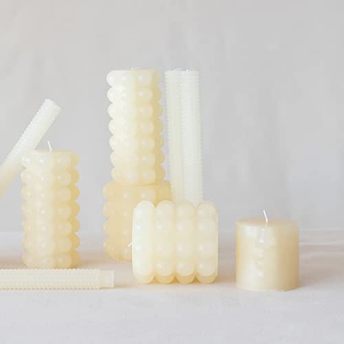 Creative Co-Op Unscented Hobnail Pillar, Cream Candles, 4" L x 4" W x 4" H