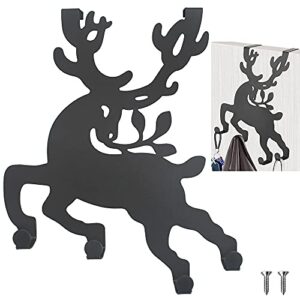 seleware decorative deer over the door hanger hook, heavy duty over door bathroom robe towel hanger with 4 hooks, compact design, home bedroom office door storage coat hook, black