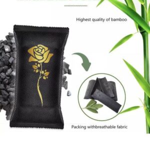 ROSEL- 55g 4pack Black Bamboo Charcoal Air Purifying Bags/ CONVINIENT Sized Purifier/ Dust, Mine and Pollen Absorber/ Eliminates Odor Fragrance Free, No Pump Sprays, Powders, Perfume/Residue, 7x2.7