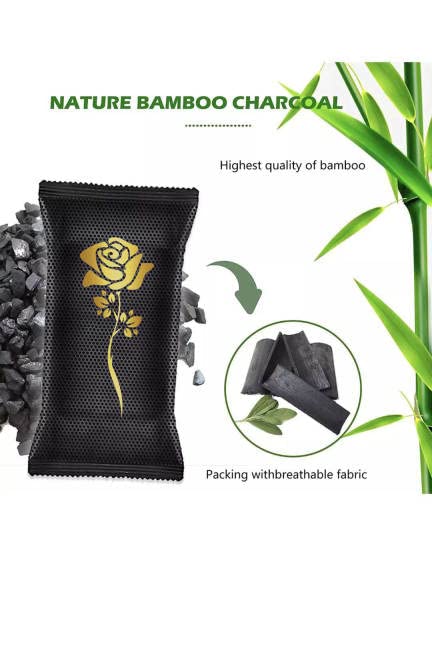 ROSEL- 55g 4pack Black Bamboo Charcoal Air Purifying Bags/ CONVINIENT Sized Purifier/ Dust, Mine and Pollen Absorber/ Eliminates Odor Fragrance Free, No Pump Sprays, Powders, Perfume/Residue, 7x2.7