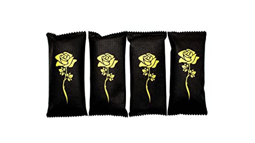 ROSEL- 55g 4pack Black Bamboo Charcoal Air Purifying Bags/ CONVINIENT Sized Purifier/ Dust, Mine and Pollen Absorber/ Eliminates Odor Fragrance Free, No Pump Sprays, Powders, Perfume/Residue, 7x2.7