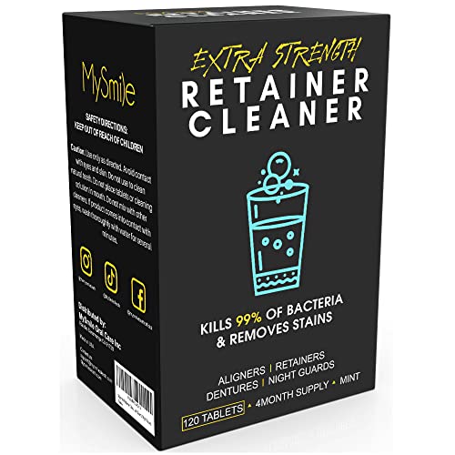 Mysmile Retainer Cleaner with 120 Denture Cleaning Tablets, Removes Plaque, Odors, Stains from Aligner, Invisalign, Mouth Guard, Night Guard