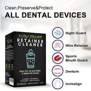 Mysmile Retainer Cleaner with 120 Denture Cleaning Tablets, Removes Plaque, Odors, Stains from Aligner, Invisalign, Mouth Guard, Night Guard