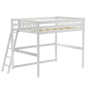 Max & Lily Full Size High Loft Bed with Ladder on End, White, Solid Wood Modern Bed Frame for Kids/Teens, Pine, Non-Toxic Finish, 400 lb. Weight Capacity, Easy Assembly