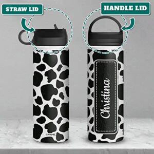 winorax Personalized Cow Water Bottle Cows Print Pattern Design Water Bottle Insulated Stainless Steel Sports Travel Coffee Bottles 12oz 18oz 32oz Back To School Cup Gift For Animals Lovers Women