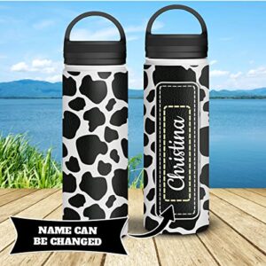 winorax Personalized Cow Water Bottle Cows Print Pattern Design Water Bottle Insulated Stainless Steel Sports Travel Coffee Bottles 12oz 18oz 32oz Back To School Cup Gift For Animals Lovers Women