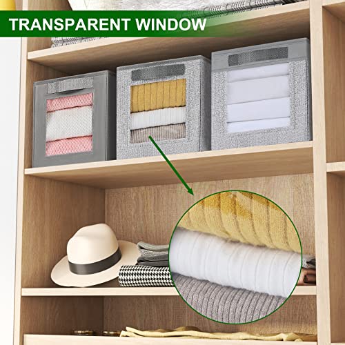 homsorout Storage Cubes with Lids, Closet Storage Bins with Clear Window, Fabric Storage Baskets with Handles, Foldable Closet Organizer Bins Boxes for Clothes, 6 Packs, Grey