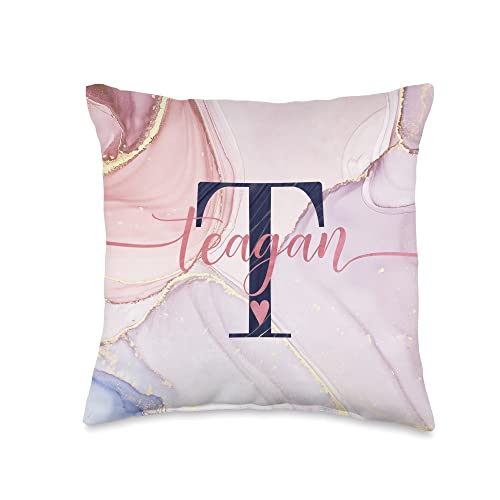 Girl Name on T Lettering for Women Girls Teagan Letter T Initial Monogram Calligraphy Personalized Throw Pillow, 16x16, Multicolor