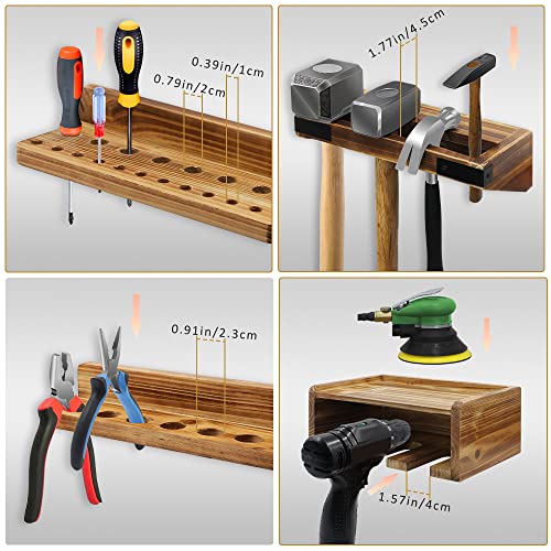 Tool Organizer Wall Mount Garage Hanger Rack for Screwdriver, Pliers, Cordless Drill, Multifunction Wood Tool Storage Organization Holder