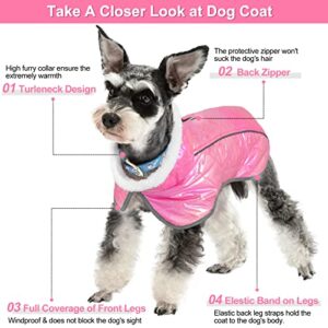 SUNFURA Warm Dog Coat, Waterproof Dog Winter Jacket for Small Medium Large Dogs, Turtleneck Dog Snow Jacket Reflective Dog Coats with Harness, Padded Dog Snowsuit for Cold Weather, Pink L