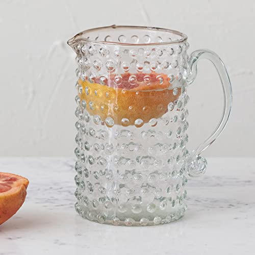 Creative Co-Op Hand Blown Glass Hobnail Pitcher, Clear Serveware, 7" L x 4" W x 7" H