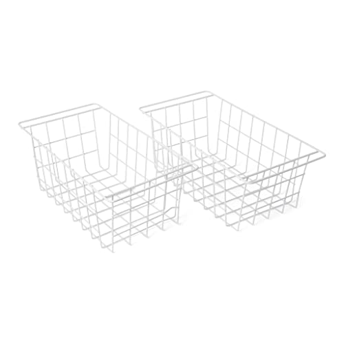 2 Pack Chest Freezer Storage Baskets Stackable Wire Freezer Organizer Bins Rack with Handles for Kitchen, Pantry, Office, Bathroom, Laundry Room- Freezer Basket Fits Most ( 8 x 16.5 x 6 inch)