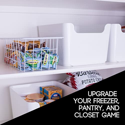 2 Pack Chest Freezer Storage Baskets Stackable Wire Freezer Organizer Bins Rack with Handles for Kitchen, Pantry, Office, Bathroom, Laundry Room- Freezer Basket Fits Most ( 8 x 16.5 x 6 inch)