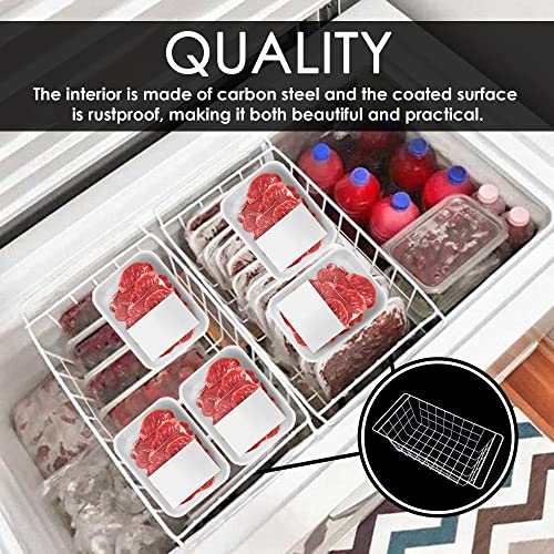 2 Pack Chest Freezer Storage Baskets Stackable Wire Freezer Organizer Bins Rack with Handles for Kitchen, Pantry, Office, Bathroom, Laundry Room- Freezer Basket Fits Most ( 8 x 16.5 x 6 inch)