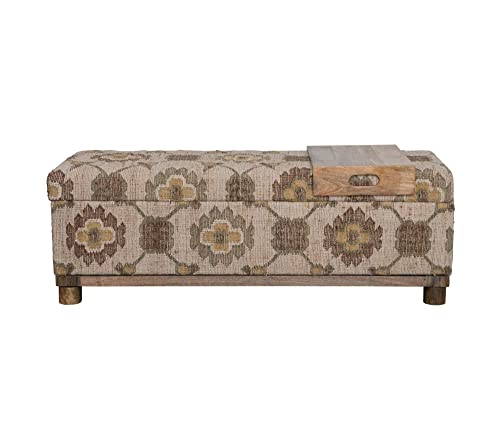 Creative Co-Op Cotton Kilim Upholstered Mango Wood Bench with Floral Pattern and Removable Tray, Multicolor Sofas, 55" L x 18" W x 19" H